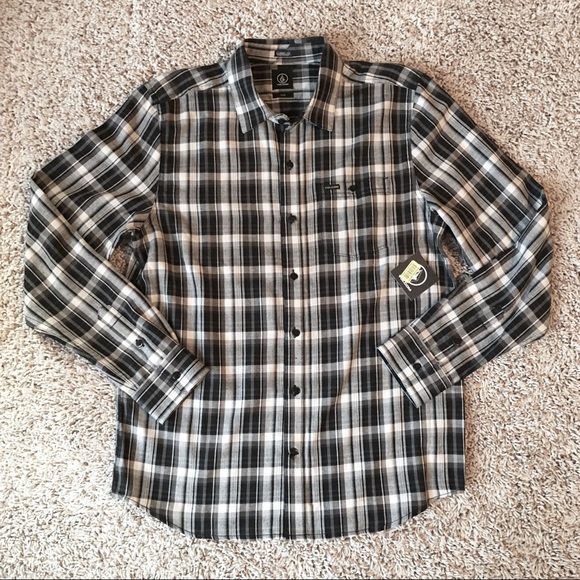 Volcom | Shirts | Nwt Volcom Long Sleeve Navy Blue White Flannel M ...